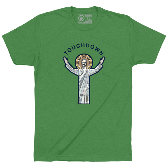 TOUCHDOWN JESUS (KELLY GREEN) | OBVIOUS SHIRTS.
